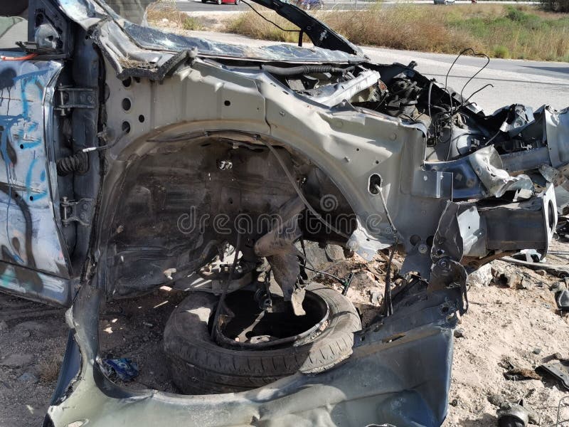 Wrecked Abandoned Burnt Out Car with Melted Interior - Fire Damage ...