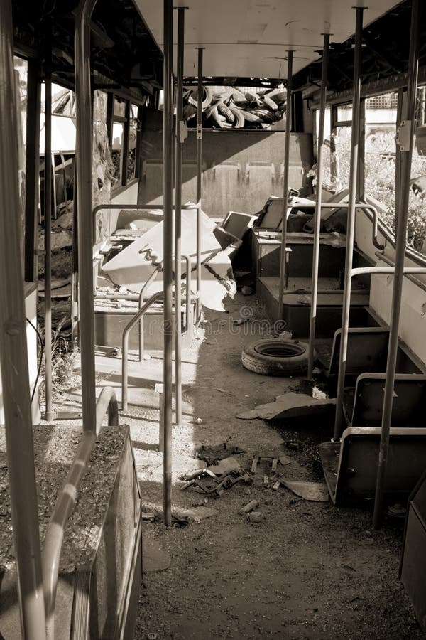Wrecked bus stock photo. Image of ruin, inside, condition - 4948462