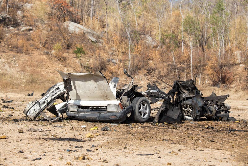 Wrecked Car from Explosive in Law Enforcement Training Stock Image ...