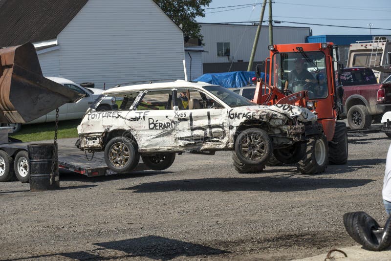 Wrecked Car Removed with a Forklift after Demolition Derby Editorial ...