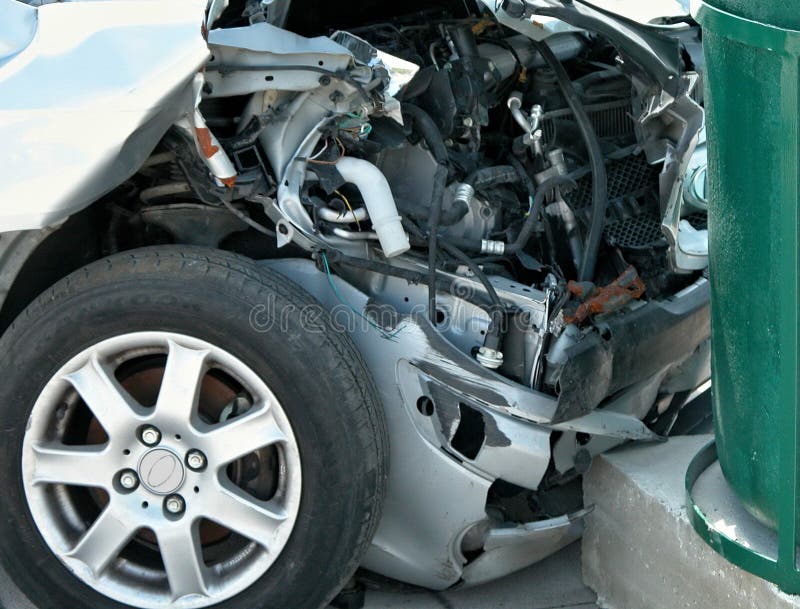 Wrecked Car Showing Engine and Internal Components after a Crash ...