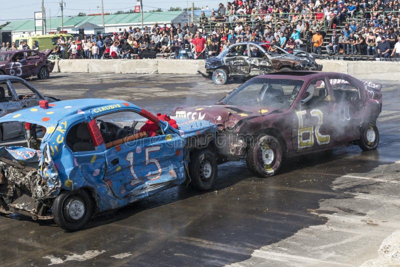 Wrecked Cars in Action during the Demolition Derby Editorial Image ...