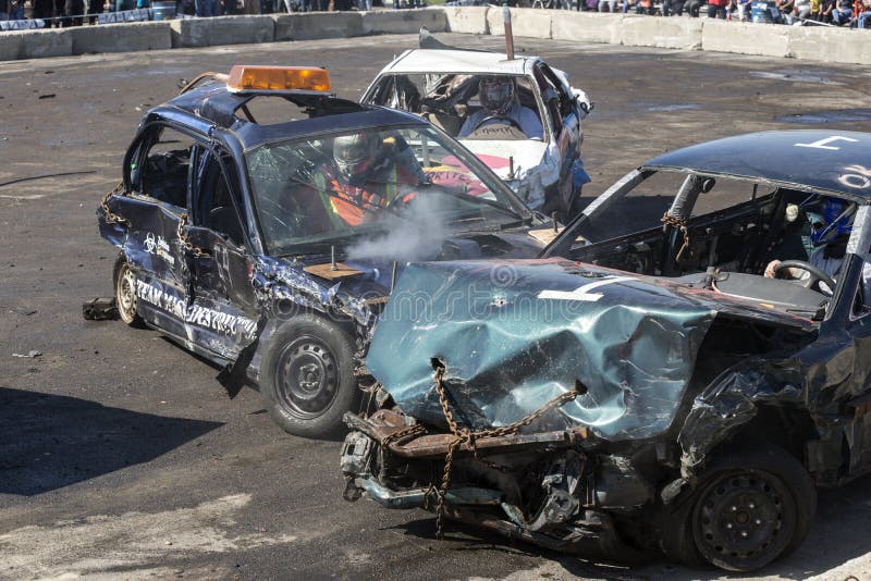Wrecked Cars in Action during Demolition Derby Editorial Stock Image ...