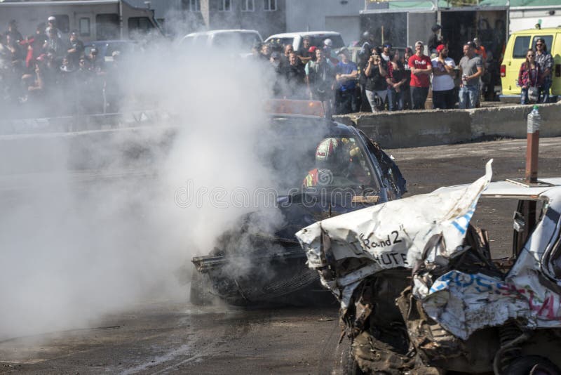 Wrecked Cars in Action during Demolition Derby Editorial Photography ...