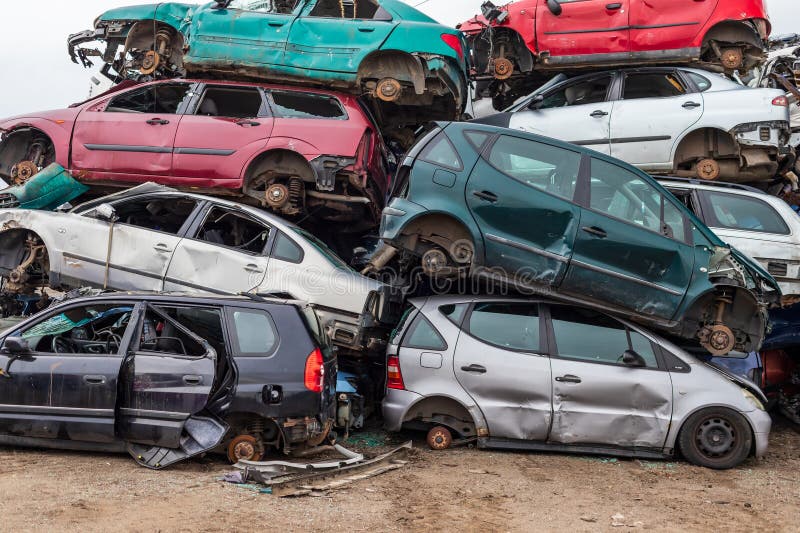 Wrecked Cars at the Junk Yard Stock Photo - Image of recycle, waste ...