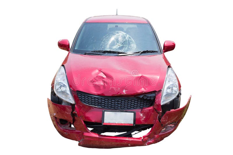 Wrecked Red Car Isolated on White Stock Photo - Image of accident, auto ...