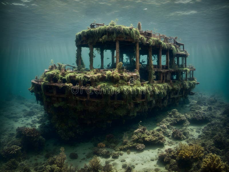 A Sunken Ship Under the Ocean Stock Illustration - Illustration of ...