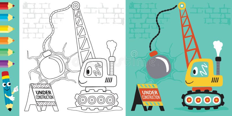 Wrecking Ball Crane Cartoon, Coloring Book or Page Stock Vector ...