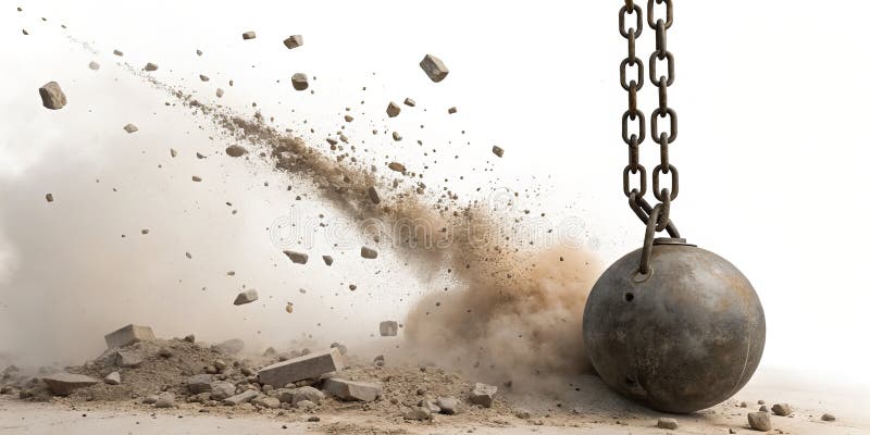 Wrecking Ball Impact Demolition Concept with Flying Debris ...