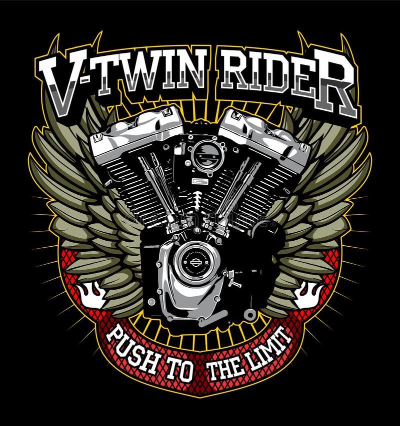 Patch Biker V Twin Engine and Ribbon Stock Vector - Illustration of ...
