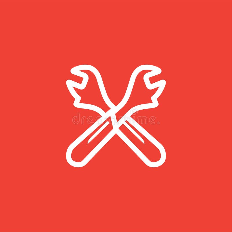 Wrench Crossed Line Red Icon on White Background. Red Flat Style Vector ...