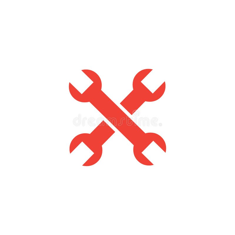 Wrench Crossed Red Icon on White Background. Red Flat Style Vector ...