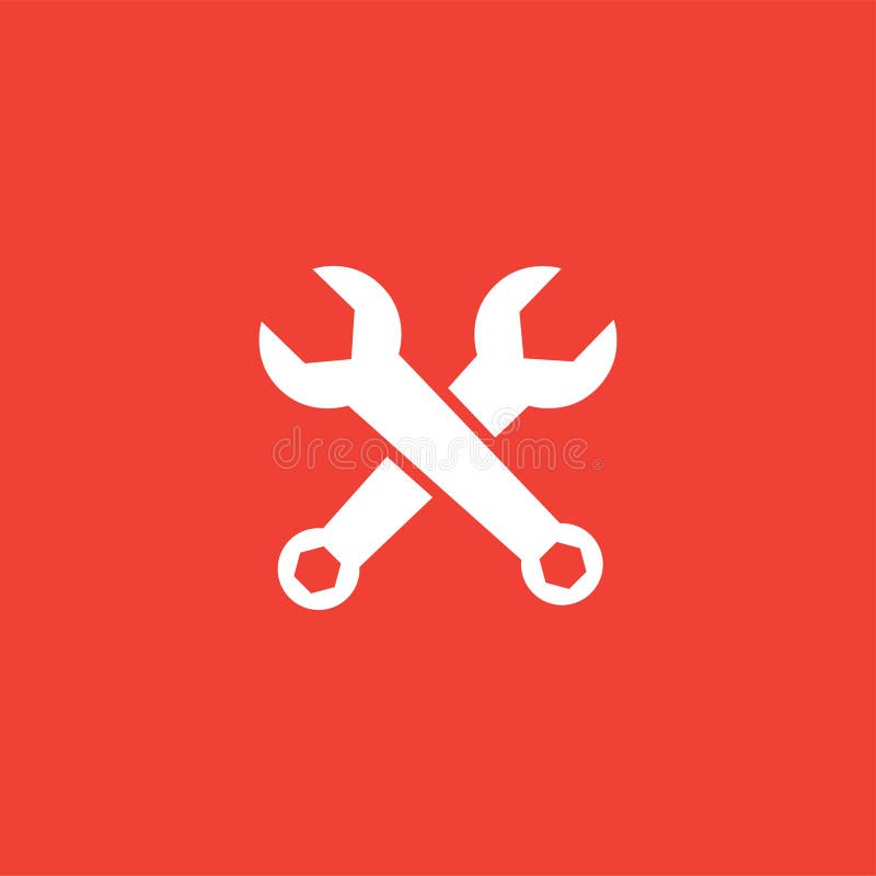 Wrench Crossed Red Icon on White Background. Red Flat Style Vector ...