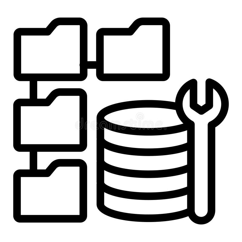 Wrench and Database Storage with Folders Line Icon, Neural Dataset ...