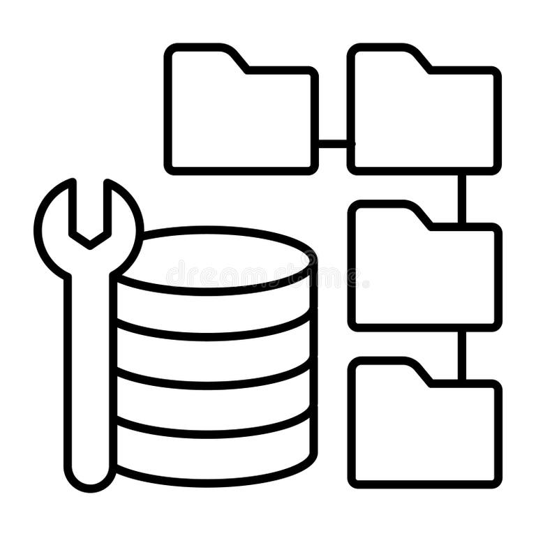Wrench and Database Storage with Folders Thin Line Icon, Neural Dataset Concept. Vector Graphics ...