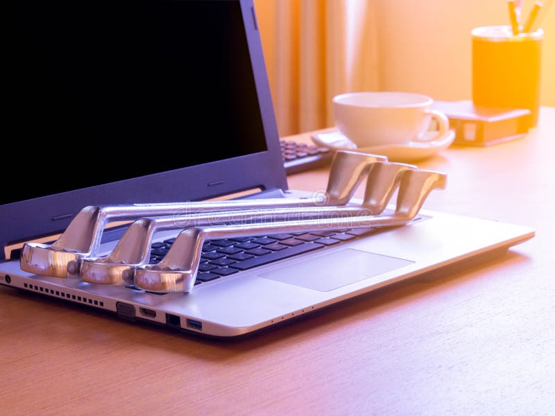 Wrench on Desk Office of Surveyor Man. Construction Industry Concept ...