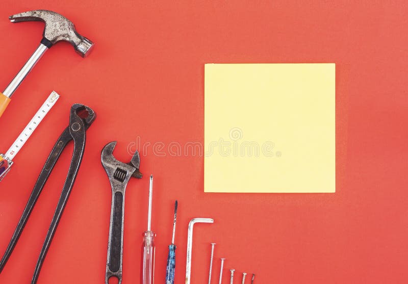 Wrench Engineer Constructor Tools on a Denim Workers, a Red Background ...