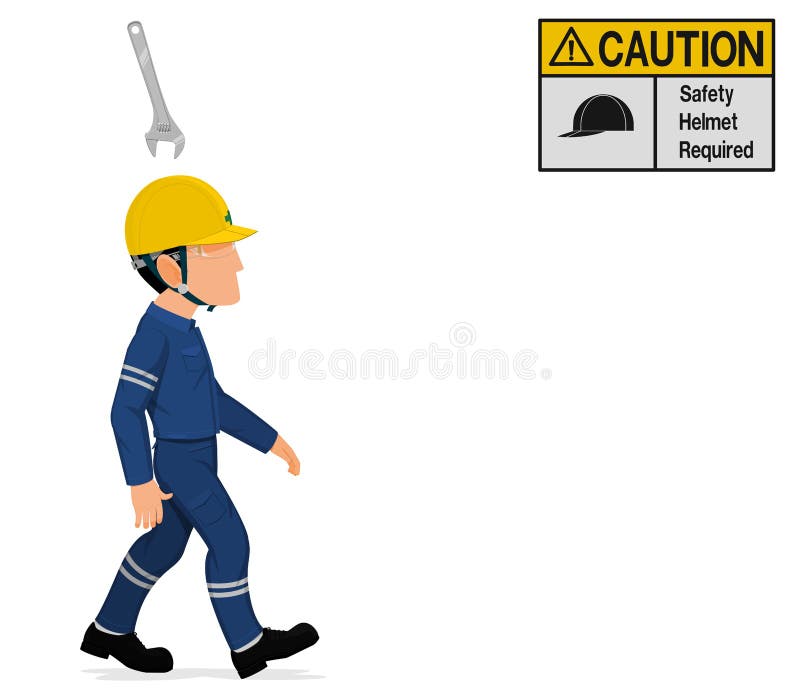 A Wrench is Falling on the Worker`s Head Stock Vector - Illustration of ...