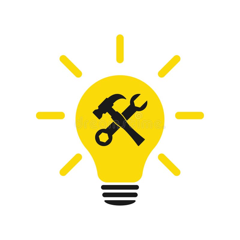 Wrench and Hammer with Light Bulb. Service and Technical Support ...