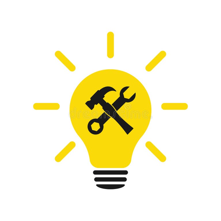 Wrench and Hammer with Light Bulb. Service and Technical Support ...
