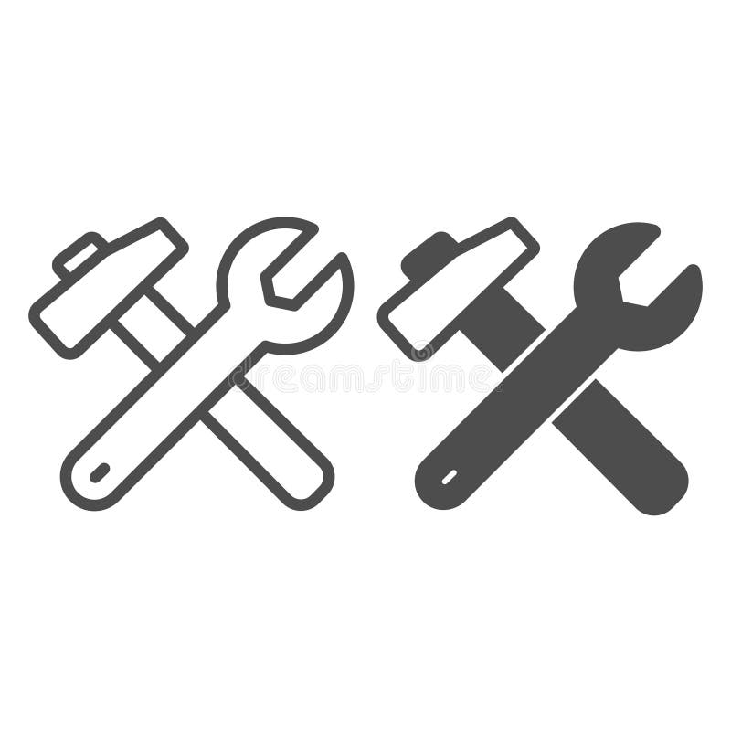 Wrench and Hammer Line and Solid Icon, Repair Service Concept. Vector ...