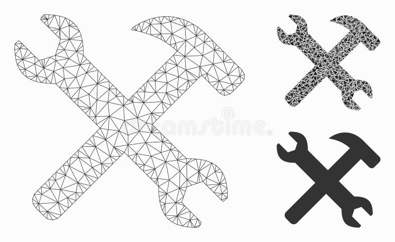 Wrench and Hammer Tools Vector Mesh 2D Model and Triangle Mosaic Icon ...