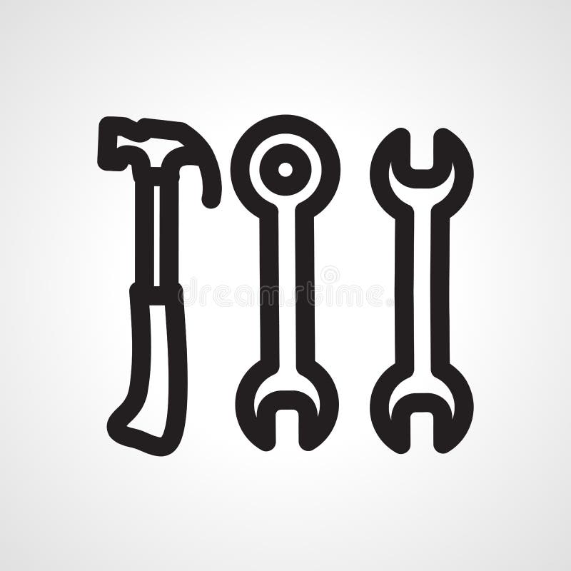 Wrench with Hummer, Tools Set Icon. Wrench with Hummer Line Icon Stock ...