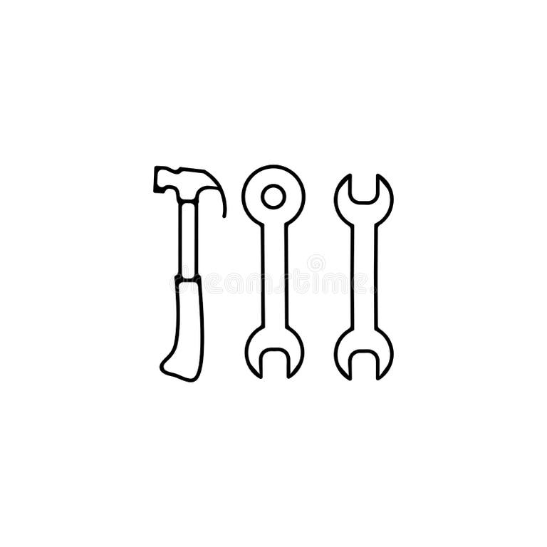 Wrench with Hummer, Tools Set Line Icon. Wrench with Hummer Vector Line ...