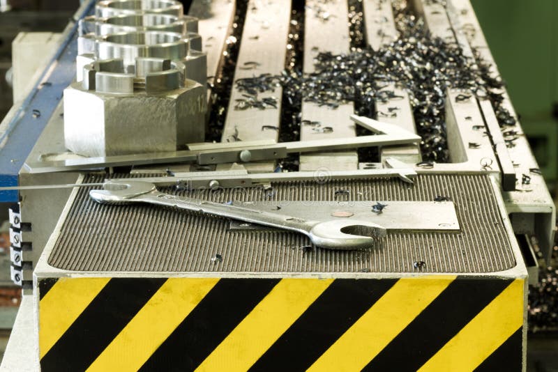 Wrench on the Lathe Machine Stock Image - Image of factory, blade: 31292899