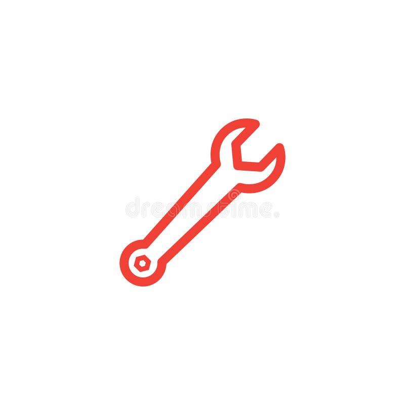 Wrench Line Red Icon on White Background. Red Flat Style Vector ...