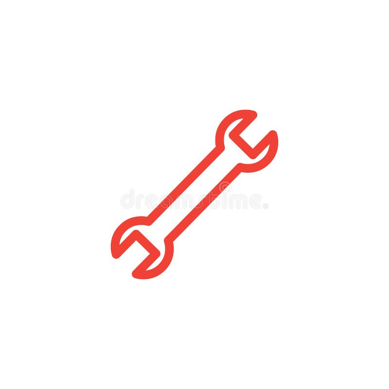 Wrench Line Red Icon on White Background. Red Flat Style Vector ...
