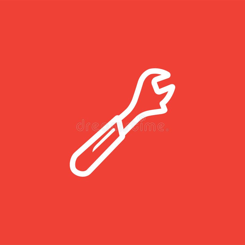 Wrench Line Red Icon on White Background. Red Flat Style Vector ...