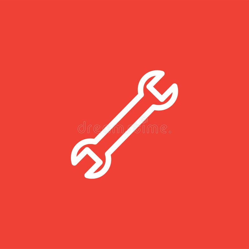 Wrench Line Red Icon on White Background. Red Flat Style Vector ...