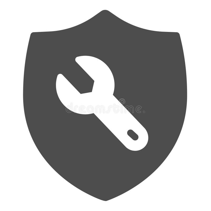 Wrench on Safety Emblem Solid Icon, Repair Service Concept. Vector ...