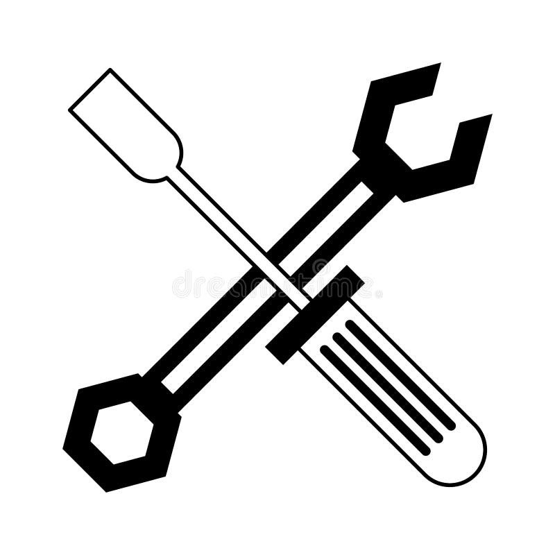 Wrench and Scredriver Crossed Construction Tools in Black and White ...