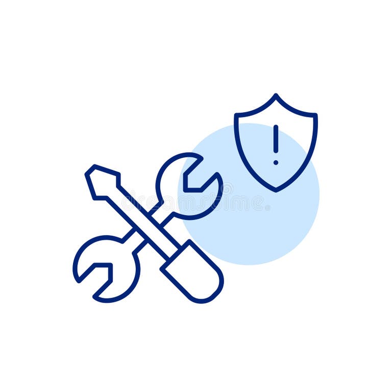 Wrench and Screwdriver. Security Shield and Exclamation Mark. System ...