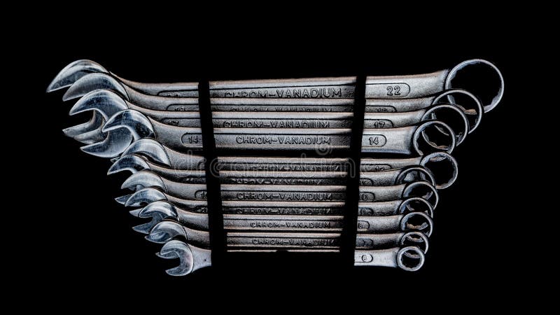 Wrench Set On Black Background Stock Image - Image of graphics, allen ...