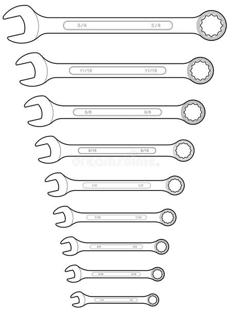 Wrench Set line drawing stock illustration. Illustration of openended ...