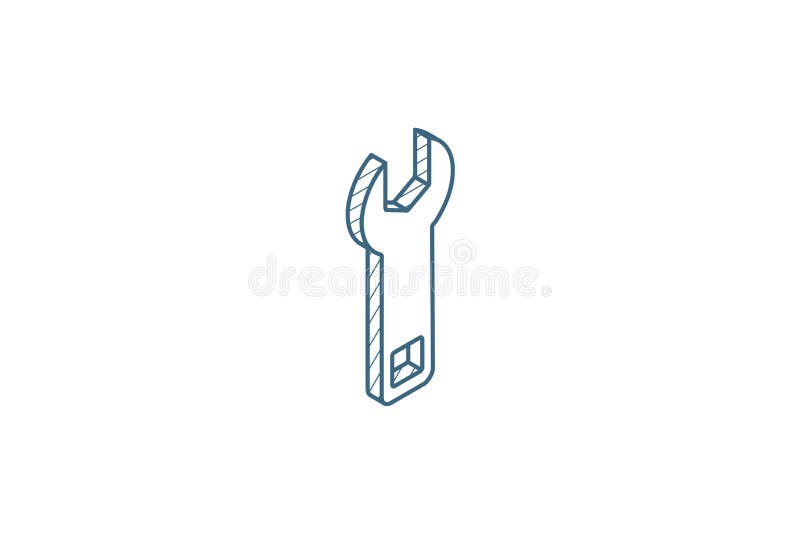 Wrench Tool Isometric Icon. 3d Line Art Technical Drawing. Editable ...