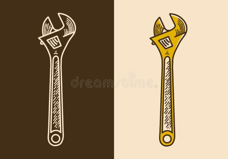 Wrench Tool Retro Vintage Line Art Stock Vector - Illustration of ...