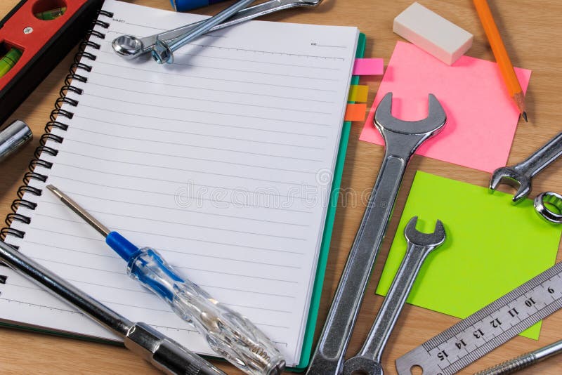 Wrench Tools on Table Workers with Blank Paper for Text. Stock Photo ...