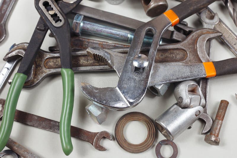 Wrenches, Head, Bolts and Nuts for Mechanical Work Closeup Stock Photo ...