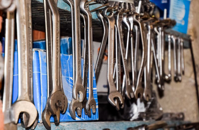 Wrenches and Other Tools in the Car Garage Stock Photo - Image of ...