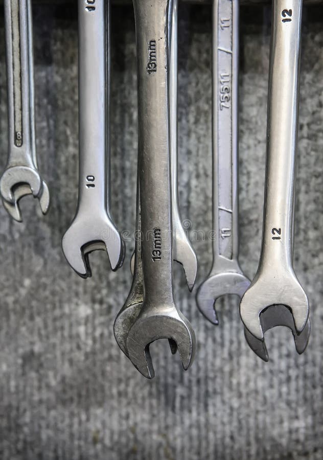 Wrenches Set on a Gray Background Stock Image - Image of chrome, object ...