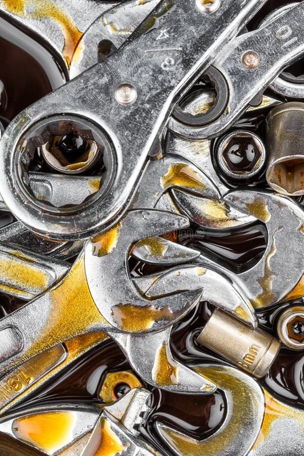Wrenches and Spanners Stained with Motor Oil Stock Image - Image of ...