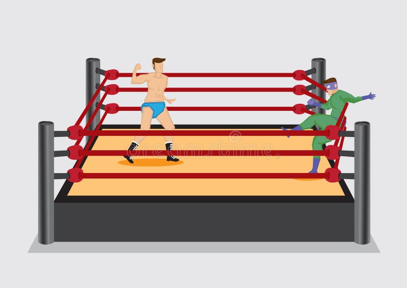 Wrestler Punches Opponent in Wrestling Ring Vector Illustration Stock ...