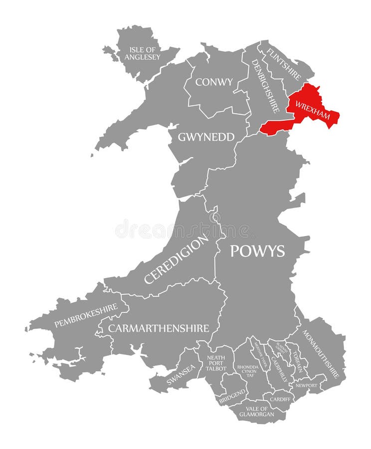 Wrexham Red Highlighted in Map of Wales Stock Illustration ...
