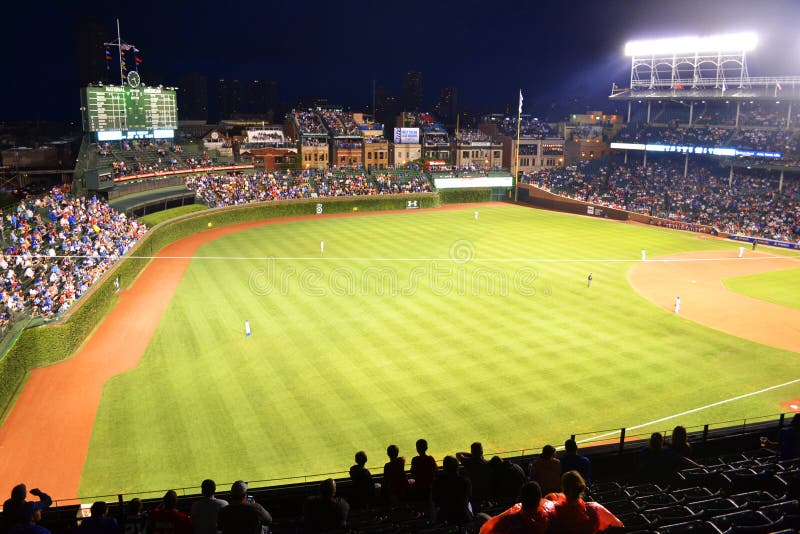 The Wrigley Field, Chicago Cubs at Night, USA Editorial Image - Image ...