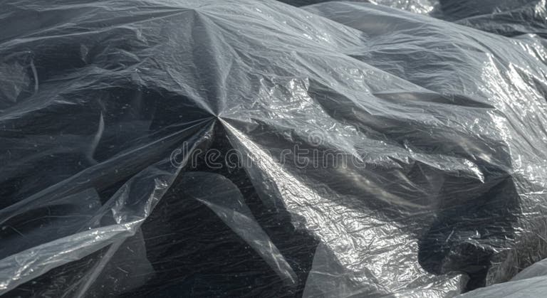 Wrinkled Clear Plastic Sheets Cover Objects, Creating a Textured ...