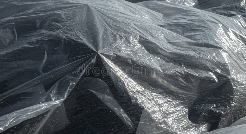 Wrinkled Clear Plastic Sheets Cover Objects, Creating a Textured ...